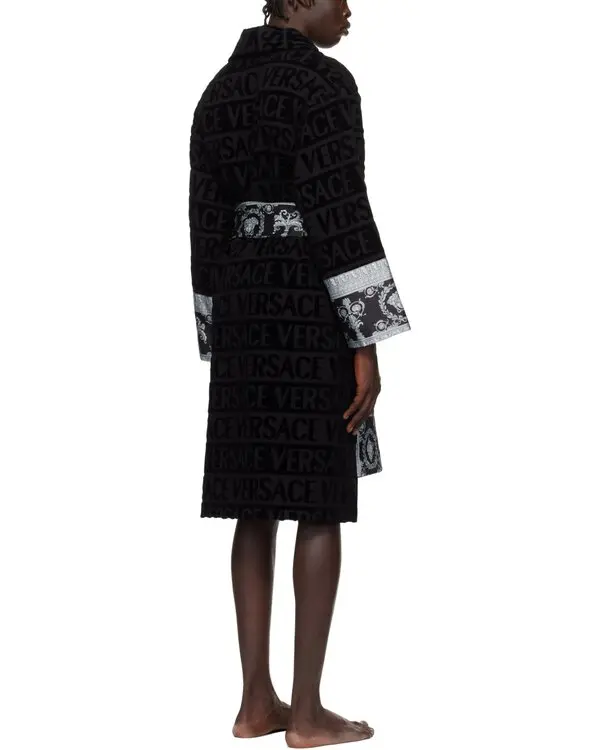 Versace Barocco Detail Shawl Collar Robe - Black