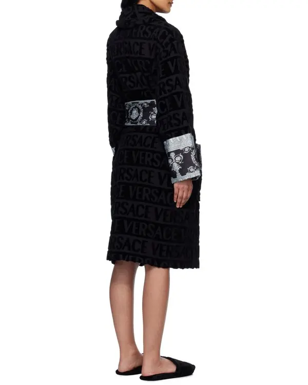 Versace Barocco Detail Shawl Collar Robe - Black