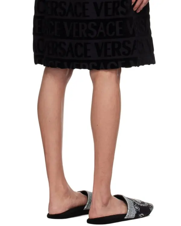 Versace Barocco Detail Shawl Collar Robe - Black
