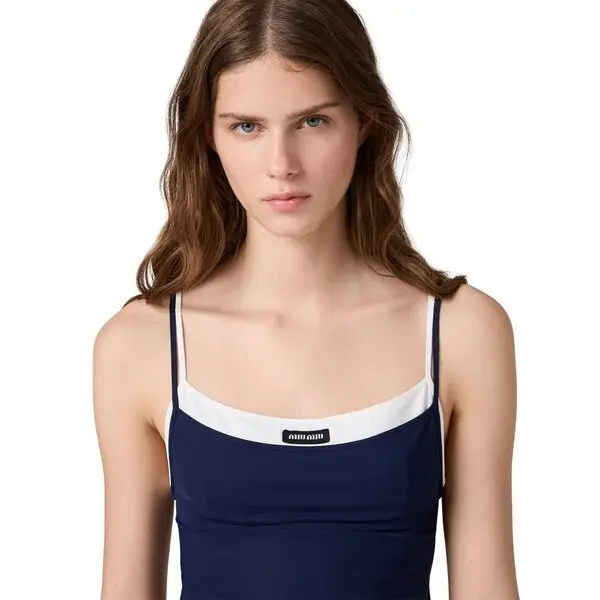 Miu Miu Spaghetti Strap Stretch Jersey Top