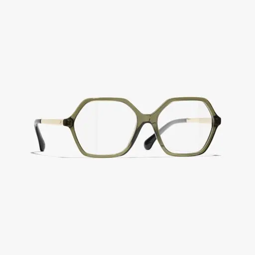 Chanel Acetate & Metal Square Eyeglasses - Olive
