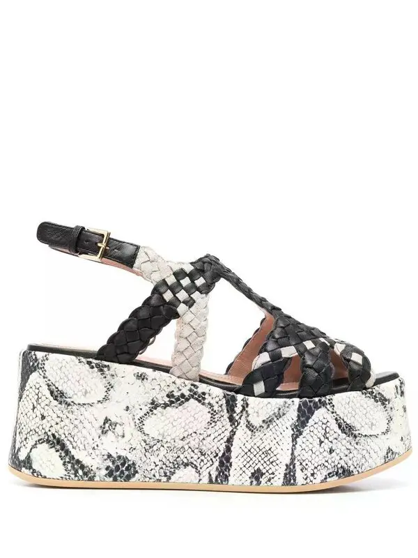 Alberta Ferretti Snakeskin Print Platform Sandals - Black