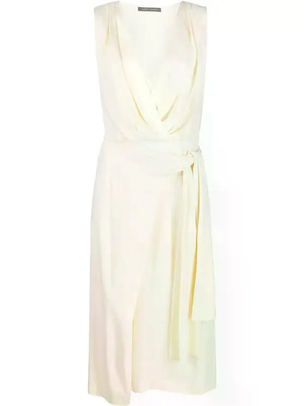 Alberta Ferretti Ivory White Wrap Midi Dress