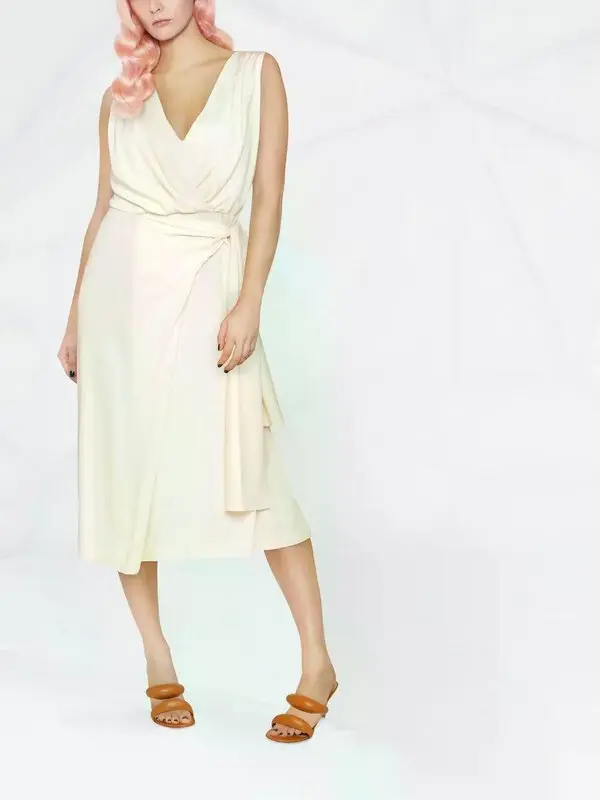 Alberta Ferretti Ivory White Wrap Midi Dress