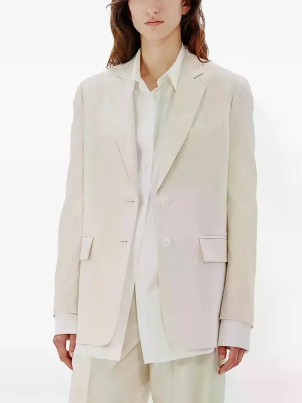 Another Tomorrow Oversized Single-breasted Blazer In Cream White Merino Wool