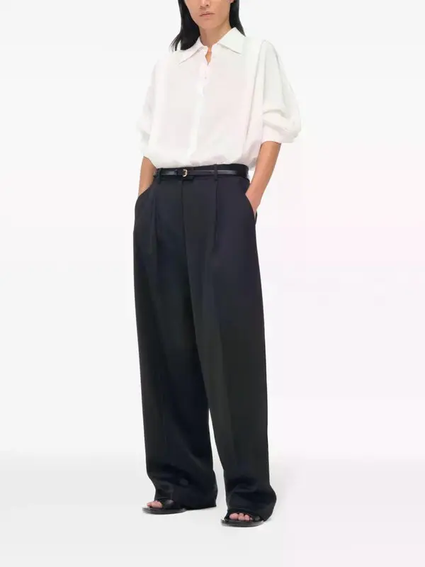 Another Tomorrow Asymmetric Pleated Silk Shirt