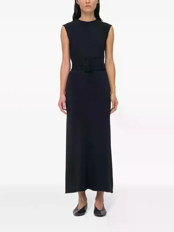 Another Tomorrow Belted Bias-cut Midi Dress