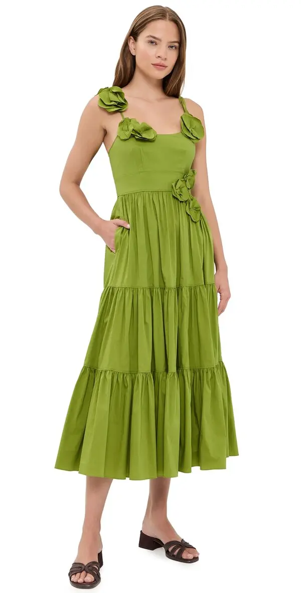 Cinq À Sept Kael Dress With Floral Embellishments - Dark Lime
