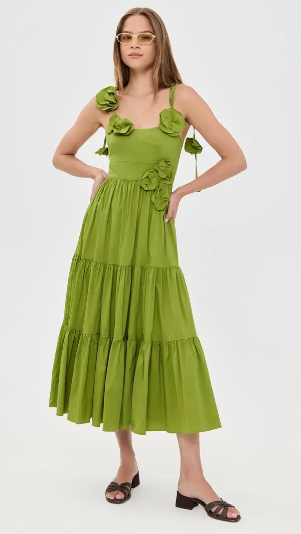 Cinq À Sept Kael Dress With Floral Embellishments - Dark Lime