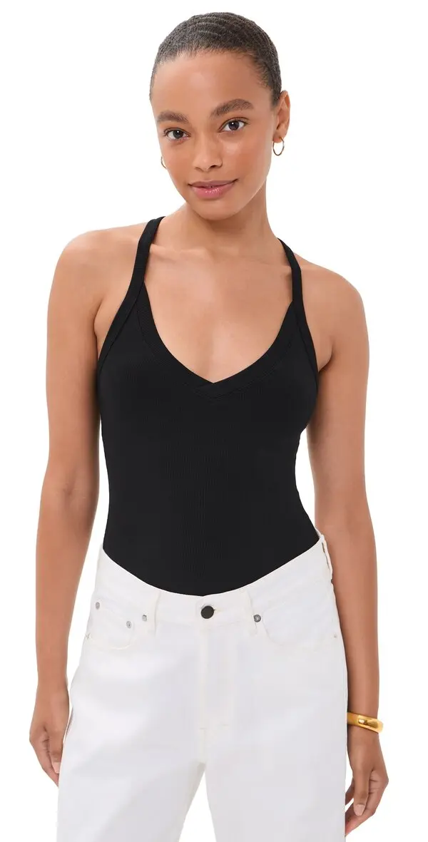 L'Agence Wrenna Racerback Thong Bodysuit - Black