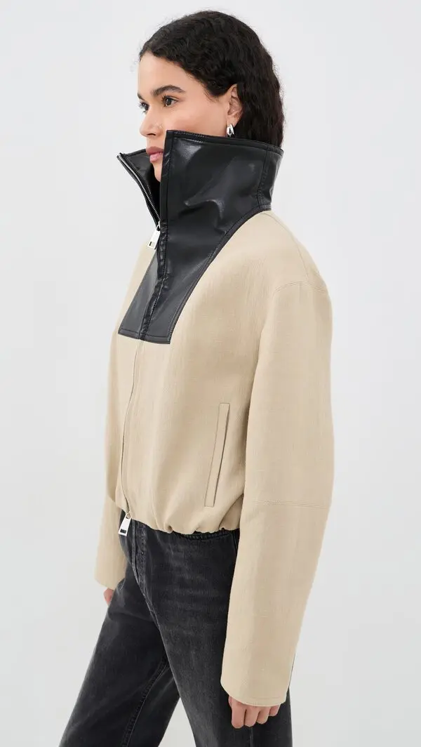 Nanushka Alonza Funnel Neck Jacket With Leather Trim