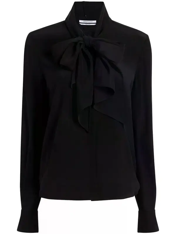 Another Tomorrow Silk Crepe Pussy-bow Blouse