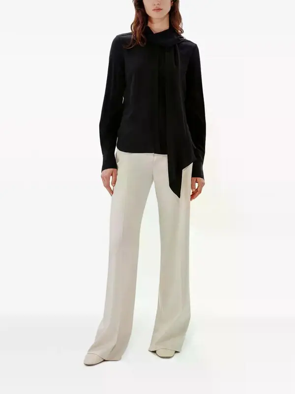 Another Tomorrow Silk Crepe Pussy-bow Blouse