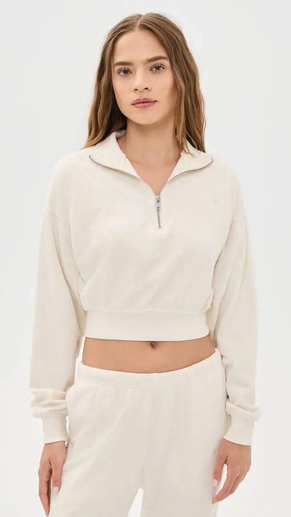 Eterne Cropped Half-zip Sweatshirt With Embroidered Logo - Bone
