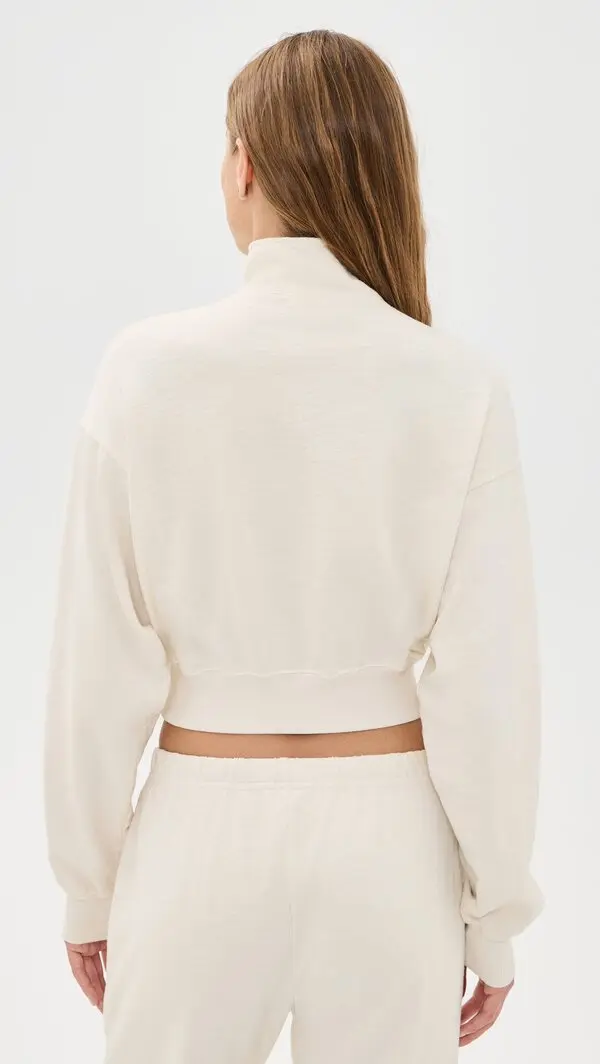 Eterne Cropped Half-zip Sweatshirt With Embroidered Logo - Bone