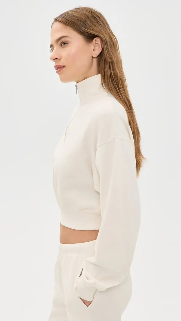 Eterne Cropped Half-zip Sweatshirt With Embroidered Logo - Bone