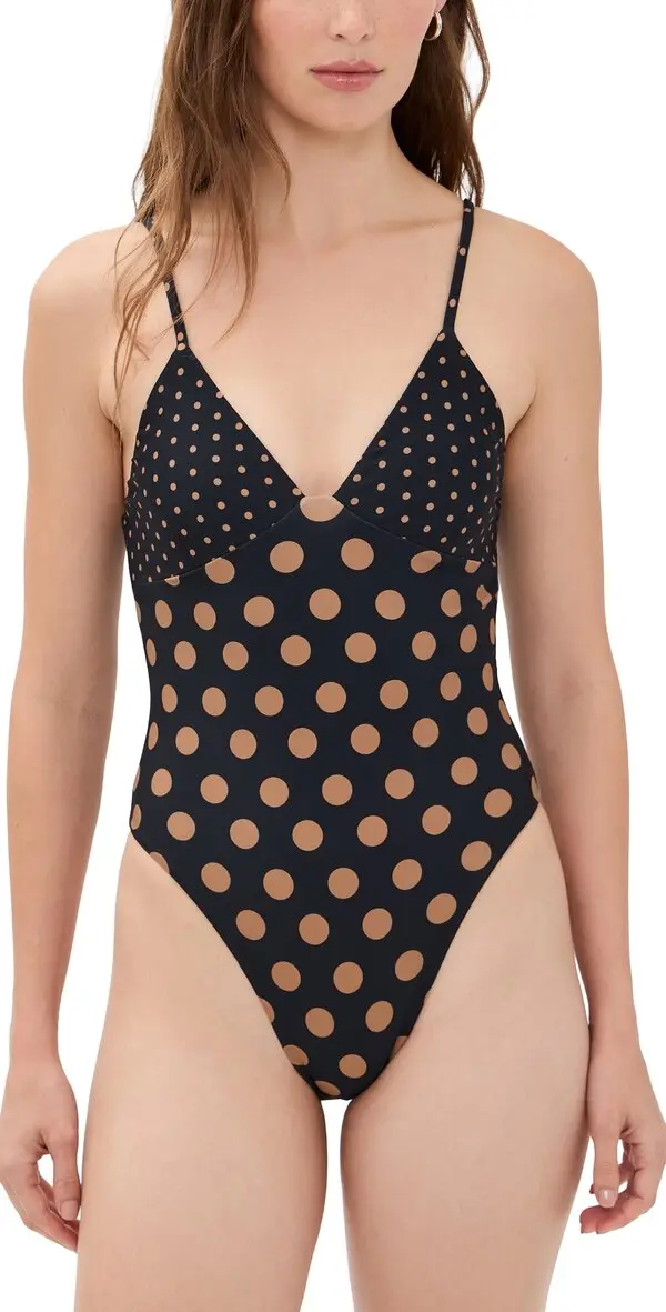 SIMONMILLER Behati Polka Dot One Piece - Black/tan Polka Dot