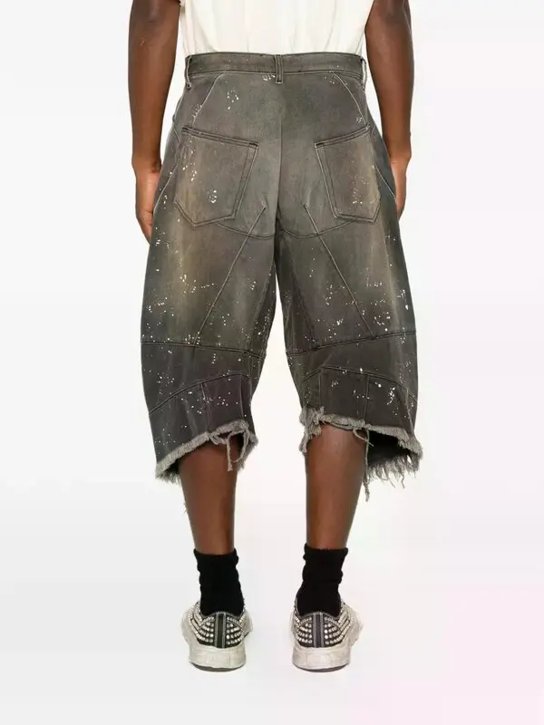 SATOSHI NAKAMOTO Paint-splatter Frayed-hem Shorts