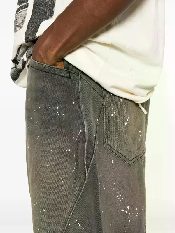 SATOSHI NAKAMOTO Paint-splatter Frayed-hem Shorts