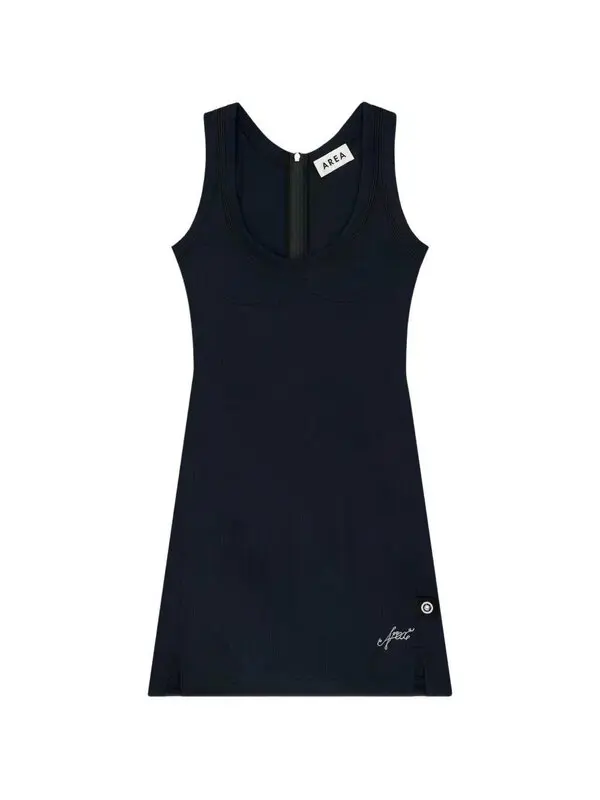 AREA Logo-embroidered Ribbed Knit Mini Dress