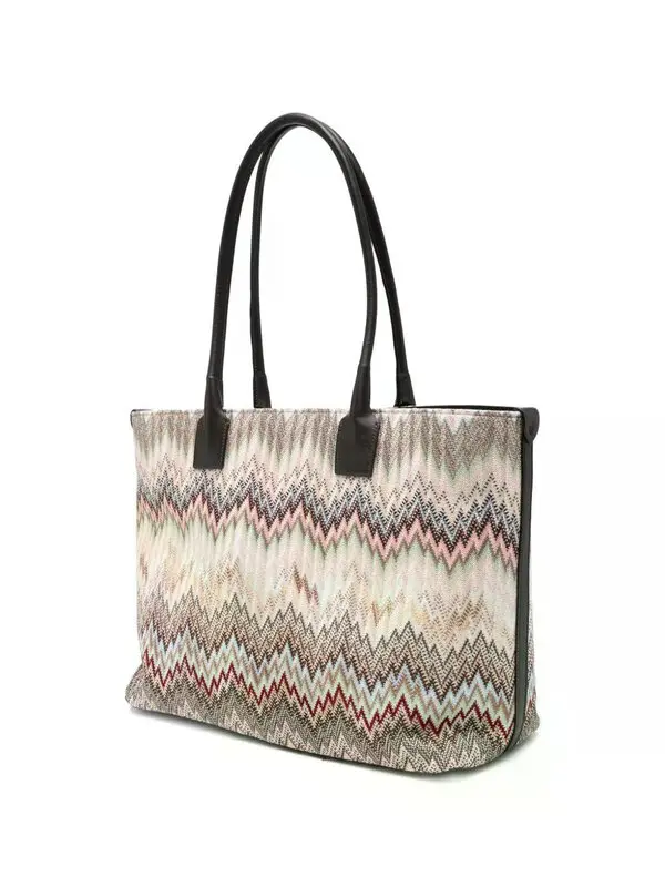 Missoni Zigzag Pattern Leather Trimmed Tote Bag