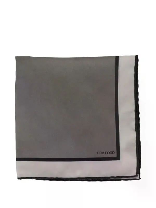 TOM FORD Logo-print Contrast-border Pocket Square - Grey