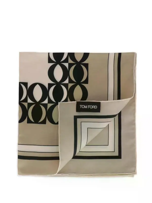 TOM FORD Geometric-print Border-detail Pocket Square - Neutrals