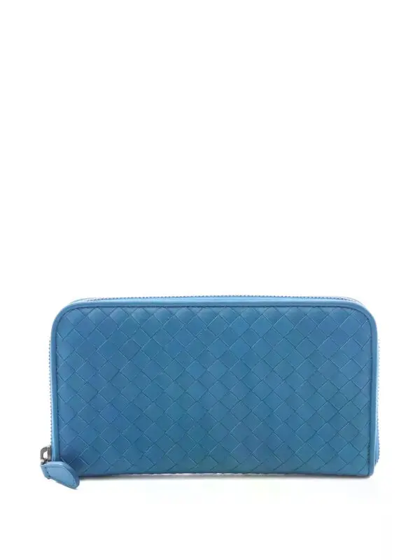 Bottega Veneta 2010s Intrecciato Leather Zip-around Wallet - Blue
