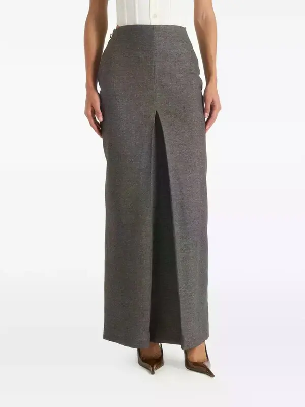 Manière De Voir Tailored Box-pleat Wool-blend Linen Skirt - Grey