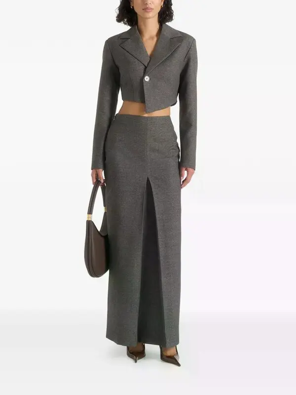 Manière De Voir Tailored Box-pleat Wool-blend Linen Skirt - Grey