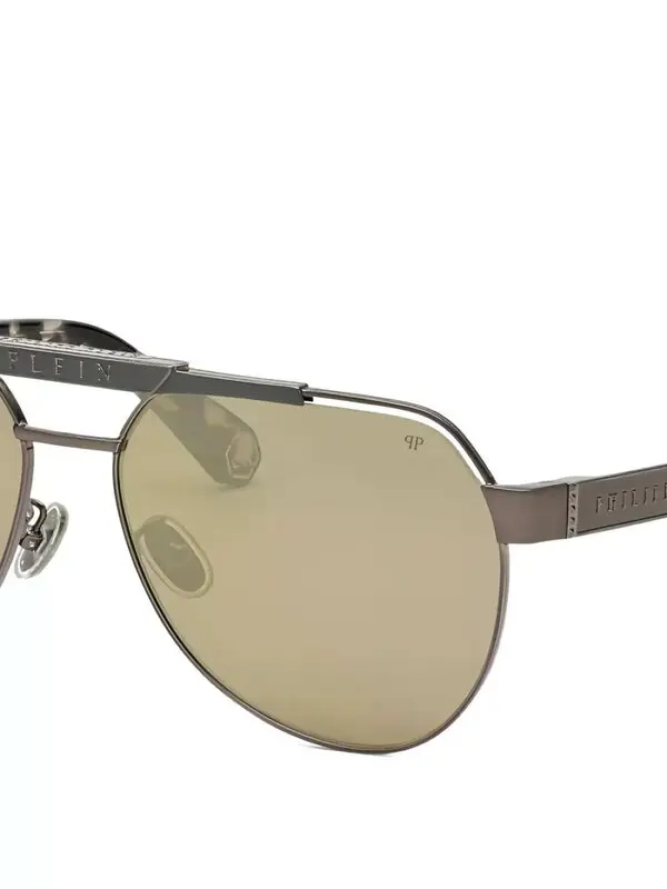 Philipp Plein Pilot-frame Sunglasses With Logo Plaque - Brown