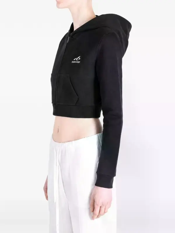 Balenciaga Logo-print Zip-up Crop Hoodie