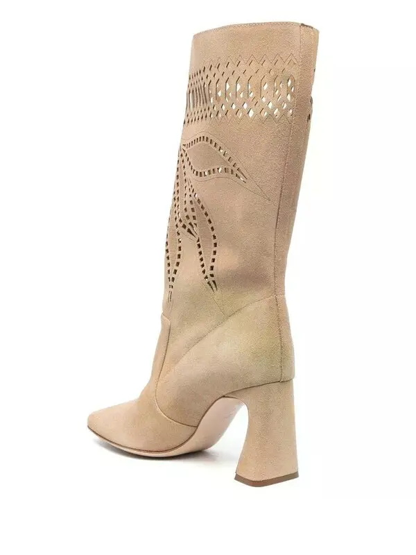 Alberta Ferretti Perforated Suede Ankle Boots