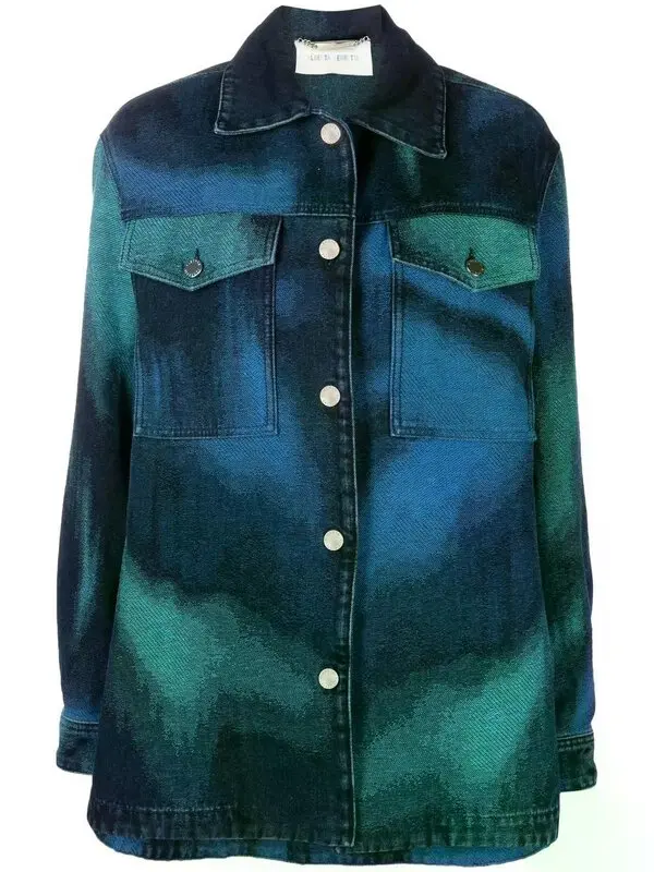 Alberta Ferretti Abstract Print Long Sleeve Denim Jacket
