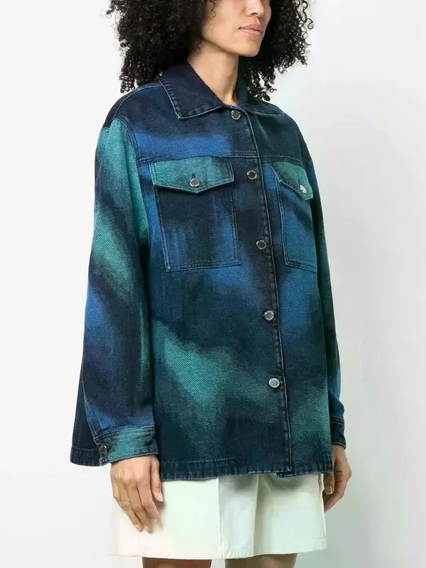 Alberta Ferretti Abstract Print Long Sleeve Denim Jacket