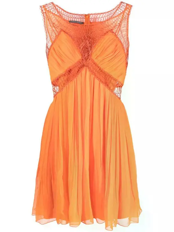 Alberta Ferretti Silk Chiffon Pleated Minidress - Orange