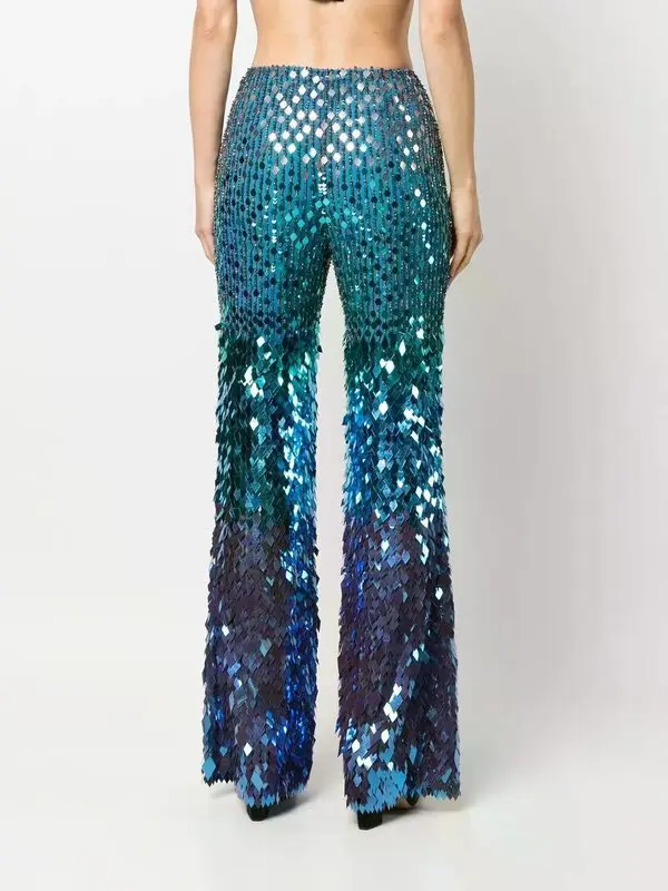 Alberta Ferretti Sequin-embellished Flared Trousers - Blue