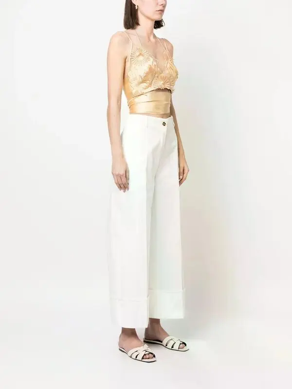 Alberta Ferretti Embroidered Silk Crop Top