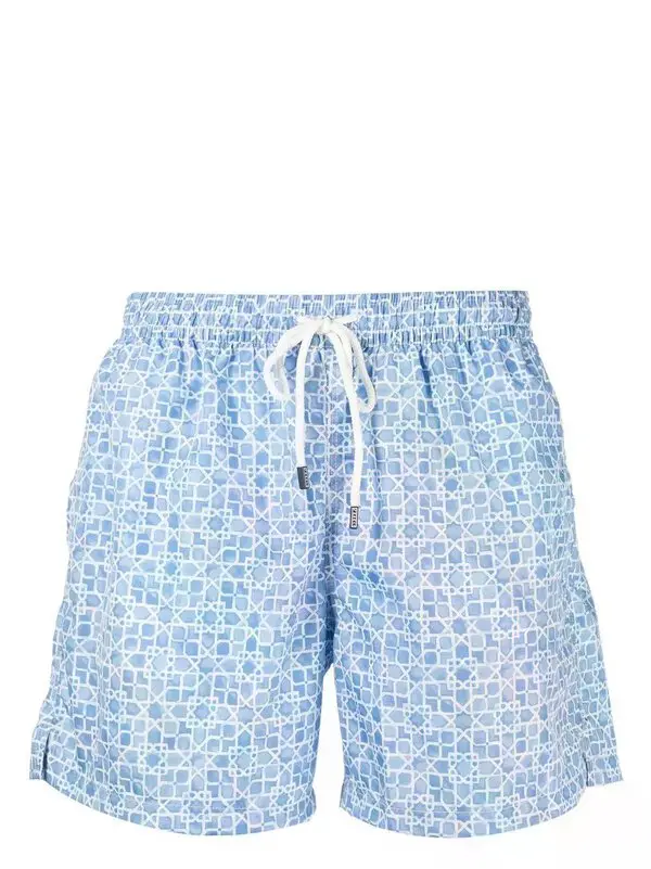 Fedeli Geometric Print Swim Shorts - Blue