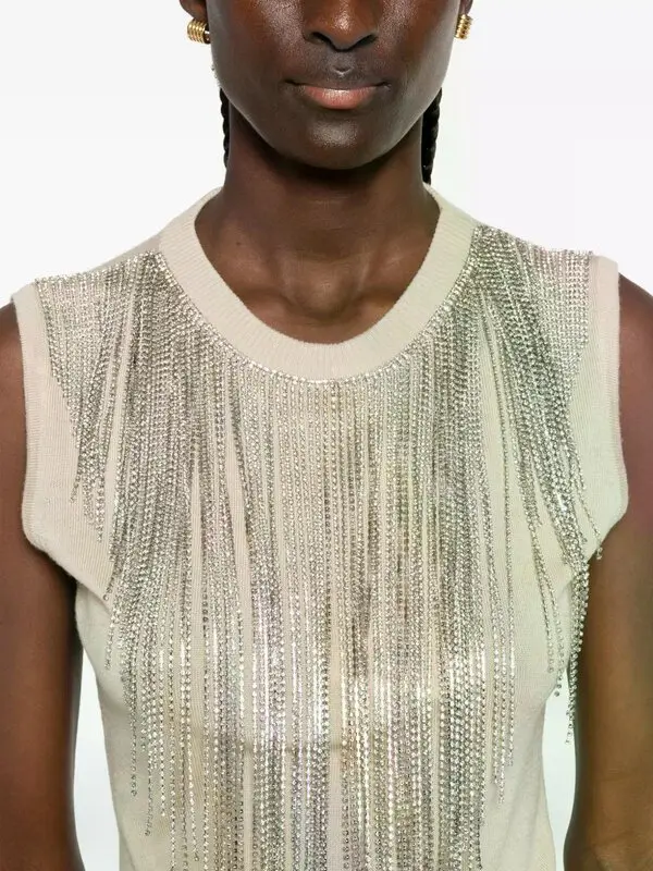 Sportmax Fringed Crystal-embellished Top - Neutrals