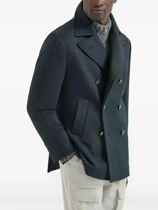 Brunello Cucinelli Wool And Cashmere Cavalry Pea Coat With Metal Buttons