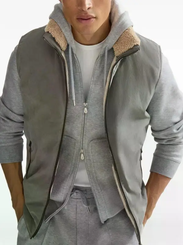 Brunello Cucinelli Waxed Techno-cotton Down Vest With Detachable Hood - Grey