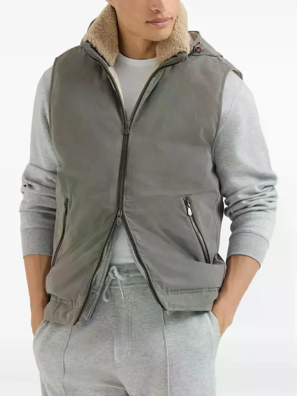 Brunello Cucinelli Waxed Techno-cotton Down Vest With Detachable Hood
