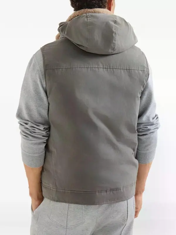 Brunello Cucinelli Waxed Techno-cotton Down Vest With Detachable Hood