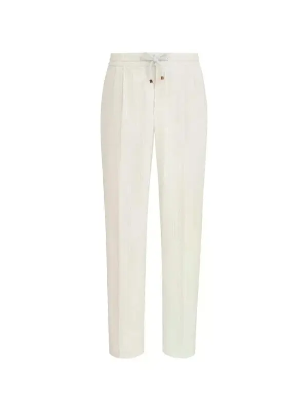 Brunello Cucinelli Garment-dyed Cotton Corduroy Trousers With Double Pleats - Neutrals