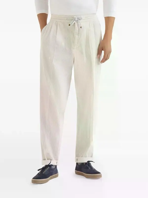 Brunello Cucinelli Garment-dyed Cotton Corduroy Trousers With Double Pleats - Neutrals