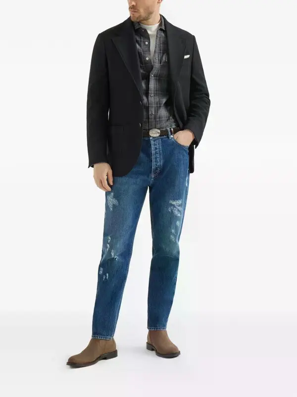 Brunello Cucinelli Cashmere Panama Deconstructed Blazer With Patch Pockets