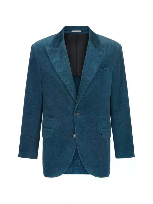 Brunello Cucinelli Denim-effect Cotton Velvet Tailor Blazer With Peak Lapels
