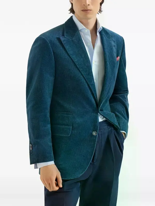 Brunello Cucinelli Denim-effect Cotton Velvet Tailor Blazer With Peak Lapels