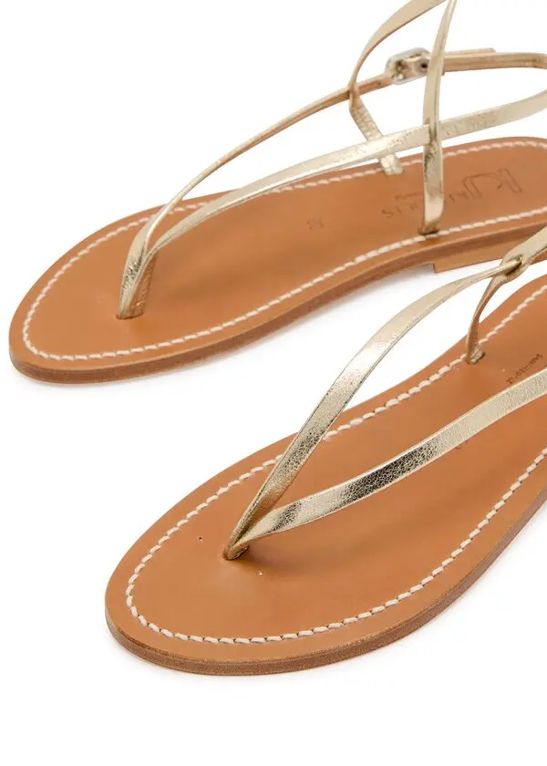 K.JACQUES Metallic Leather Sandals With Adjustable Ankle Strap - Gold